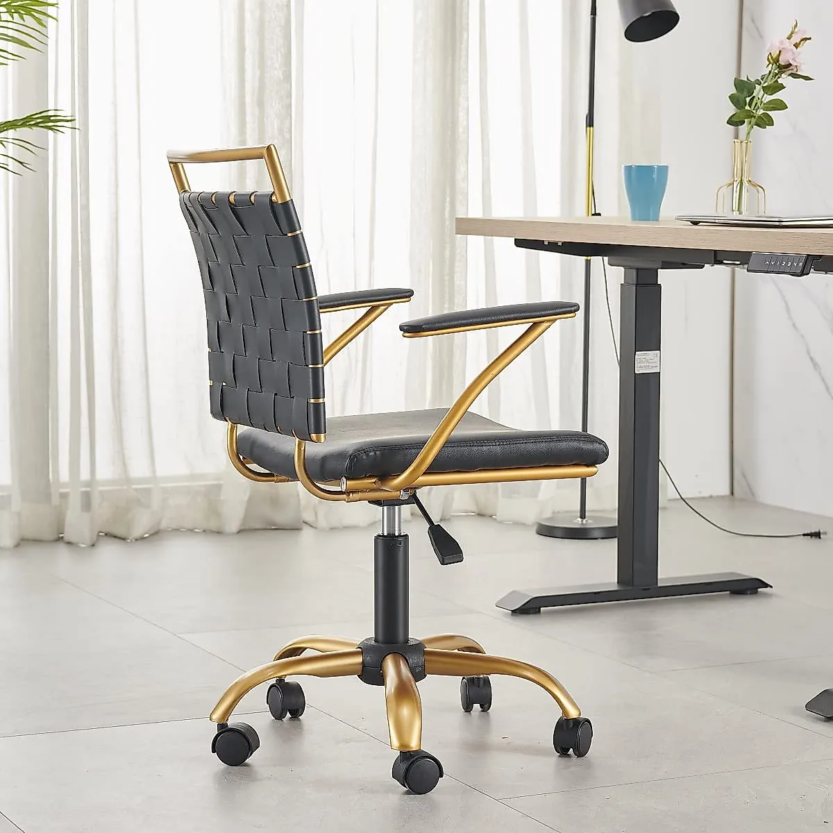 CAROCC Black Gold Office Chair Gold Home Office Desk Chair Black and Gold Desk Chair Office Chair in Black and Gold Modern Home Office Chair Gold with Lumbar Support,3013 (Gold Black)