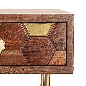 Safavieh Home Office Raveena Modern Natural Acacia and Brass 1-drawer Hairpin Leg Desk