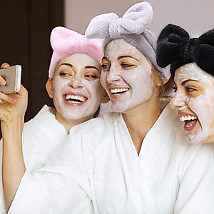 AiMHariacc Facial Bow Head band for Girls Washing Spa Headband Face Skincare Shower Fluffy Towel Headbands, Soft Microfiber Makeup Women Coral Fleece Face Mask Hair Band 2 Pack(Black+Gray)