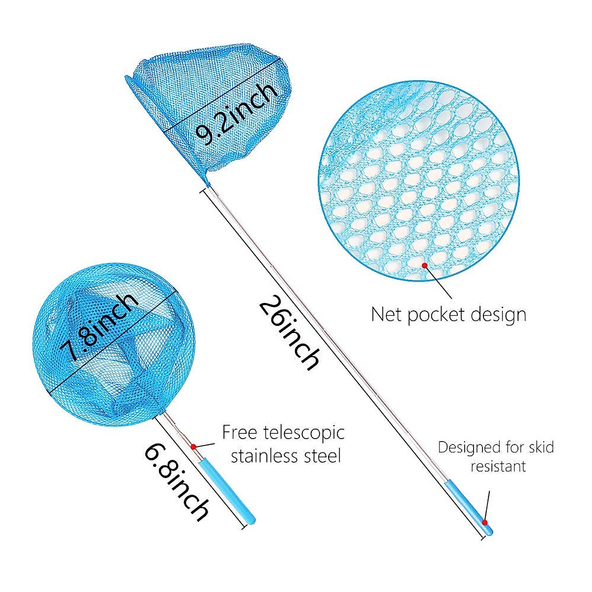Kids Telescopic Butterfly Fishing Nets for Kids Catching Insect Net Outdoor Tools for Catching Bugs Fish Insect Ladybird, Extendable 34 Inches and Anti Slip Grip