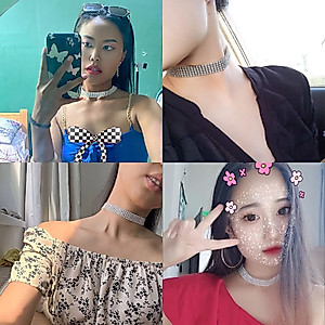 Faruodis Rhinestone Choker Necklace Wide Crystal Choker Necklace 5Row-8Row Diamond Collar Jewelry Silver Plated for Women (5 Row)