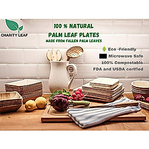 Charity Leaf Disposable Palm Leaf 12" Round Plates (25 pieces) Bamboo Like Serving Platters, Disposable Boards, Eco-Friendly Dinnerware For Weddings, Catering, Events