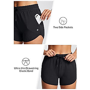 BALEAF Women's Athletic Cotton Sweat Shorts with Pockets 3.5" Workout Yoga Running Casual Sleep Short Summer Black L