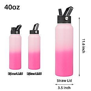 BJPKPK Insulated Water Bottles with Straw Lid, 40oz Stainless Steel Metal Water Bottle with 3 Lids, Reusable Thermos, Keep Cold Hot for Sports, Gym-Cherry