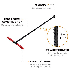 HOMESTEAD 28-Inch Water Meter Key with wide T handle, Comfortable Grip and U-shaped Head