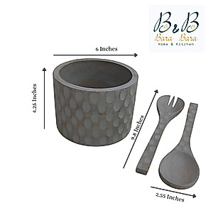 BaraBara Mango Wooden Salad Bowl Set, Small Salad Bowls with set of Two Mango Wood Utensils for House Warming, Anniversaries and Birthdays Size: L6xW6xH4.25, Utensils L9.8 xW2.36 xH0.5 Inches