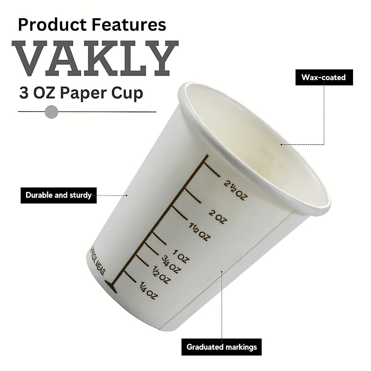 3 oz Graduated Paper Cups [125] Disposable Wax Coated Medicine Cups with Clear Measurements on Each Cup for Measuring Fluid Intake and Urine Output as well as Cooking, Mixing Paint, Stain, Epoxy (125)
