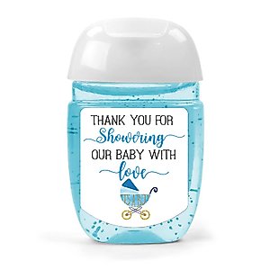 Hand Sanitizer Labels Thank You for Showering Our Little One with Love Stickers, Baby Shower Favor Party Favors Boy., Blue,1.26inches x 1.39inches