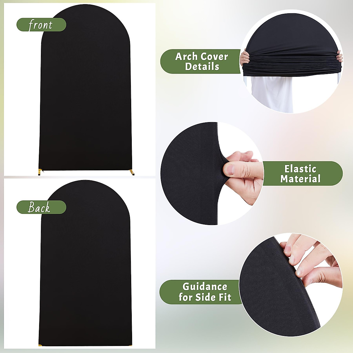 6.6FT Black Arch Cover, Spandex Fitted Black Wedding Arch Stand Covers Round Top Chiara Backdrop Cover for Birthday Party Ceremony Banquet Decoration