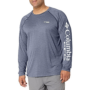 Columbia Men's PFG Terminal Tackle™ Heather Long Sleeve Shirt,Collegiate Navy Heather/White Logo,X-Large