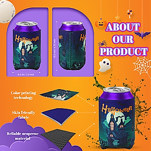 18 Pieces Halloween Can Cooler Sleeves Witch Pumpkin Bat Skull Beer Bottle Sleeves Funny Halloween Can Cooler Drink Coolers for Halloween Party