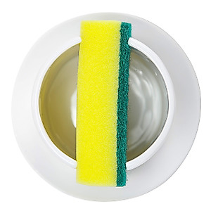Sponge Holder for Kitchen Sink Modern Farmhouse White Ceramic Sponge Caddy with Drip Tray & Includes Two Sponges by Salbree (White, 1)