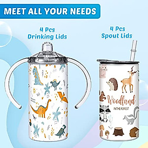 Potchen 4 Sets 12 oz Sublimation Blanks Sippy Cup Kids Sublimation Tumblers with Handles Insulated Stainless Steel Sippy Cup with Lids and Straws, 2 Heat Tape, 4 Sublimation Coating for Water Milk