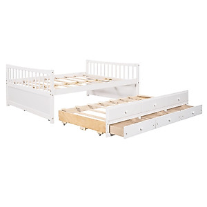 Bellemave Full Daybed with Trundle and Storage Drawers Wood Full Size Bed Frame with 3 Drawers Wooden Platform Beds for Kids Boys Girls Teens, White