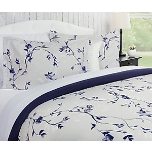 Chanasya Premium Floral Duvet Cover Set - Duvet Cover (90” x 90”) & 2 Pillow Shams (20” x 26”) - 3-Piece Set, Queen Size, Purple Navy