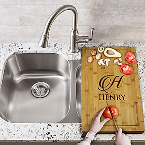 Custom Engraved Bamboo Over the Sink, Stove, Counter Cutting and Serving Board - Personalized with Family Name and Juice Groove