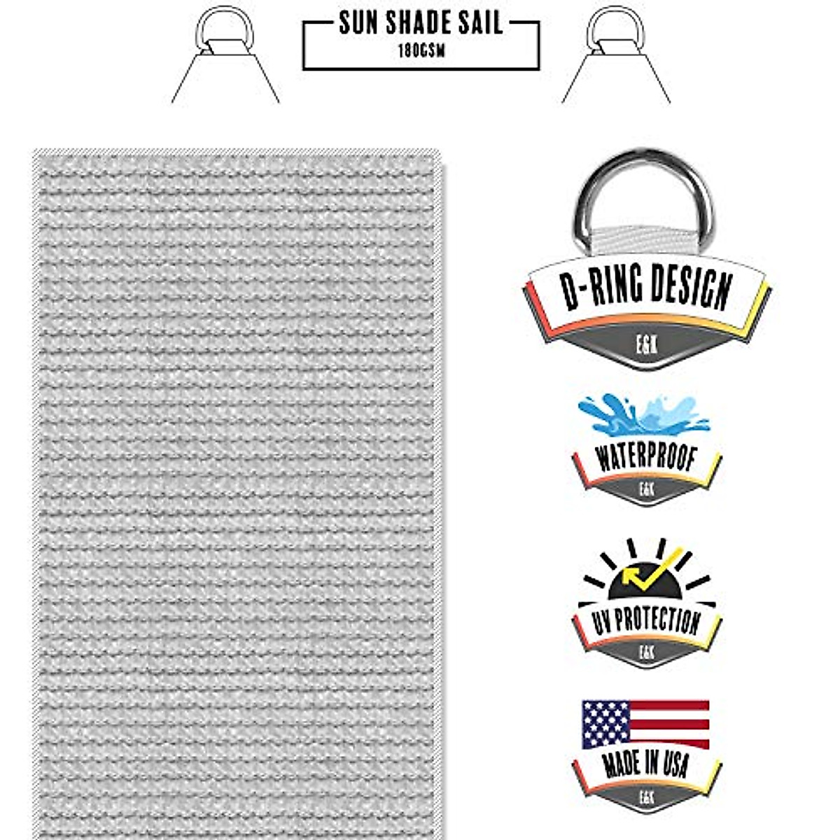 E&K Sunrise 12' x 14' Light Grey Rectangle Sun Shade Sail Outdoor Shade Cloth UV Block Fabric,Curve Edge-Customized