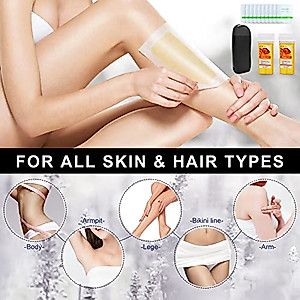 Roll on Wax Kit, Wax Roller Kit, Roll on Wax Warmer for Hair Removal, Roll on Wax for Larger Areas of the Body, At Home Waxing Kit for Women and Men