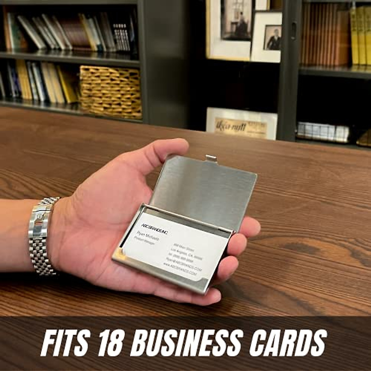 Sunplustrade Business Card Holder for Men and Women (Slim Minimalist Design Case, Stainless Steel Metal, Fits 18 Business Cards in Pocket)