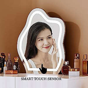 Chrangmay Modern Vanity Desk with Mirror and LED Lights,Retractable Makeup Vanity with 2 Wave Drawers & Cabinet,Writing Desk,for Bedroom,Bathroom, Gift for Girls and Women,White