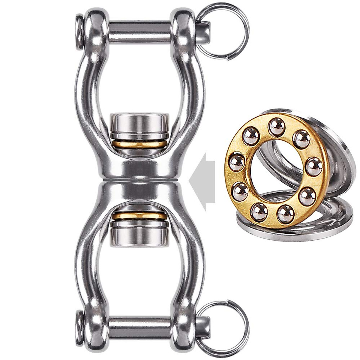 Dolibest SUS304 Silent Bearing Swing Swivel, Tire Swing Swivel with 2 Removeable Buckle for Web Tree Swing, Aerial Dance, Swing Yoga Swing Sets, 770LB Capacity