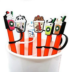 Straw Cover Cap 7 Pieces Reusable Silicone Straw Toppers Drinking Straw Tips Lids for 6-8 mm Cute Straws Plugs (Not include Straw) Style1
