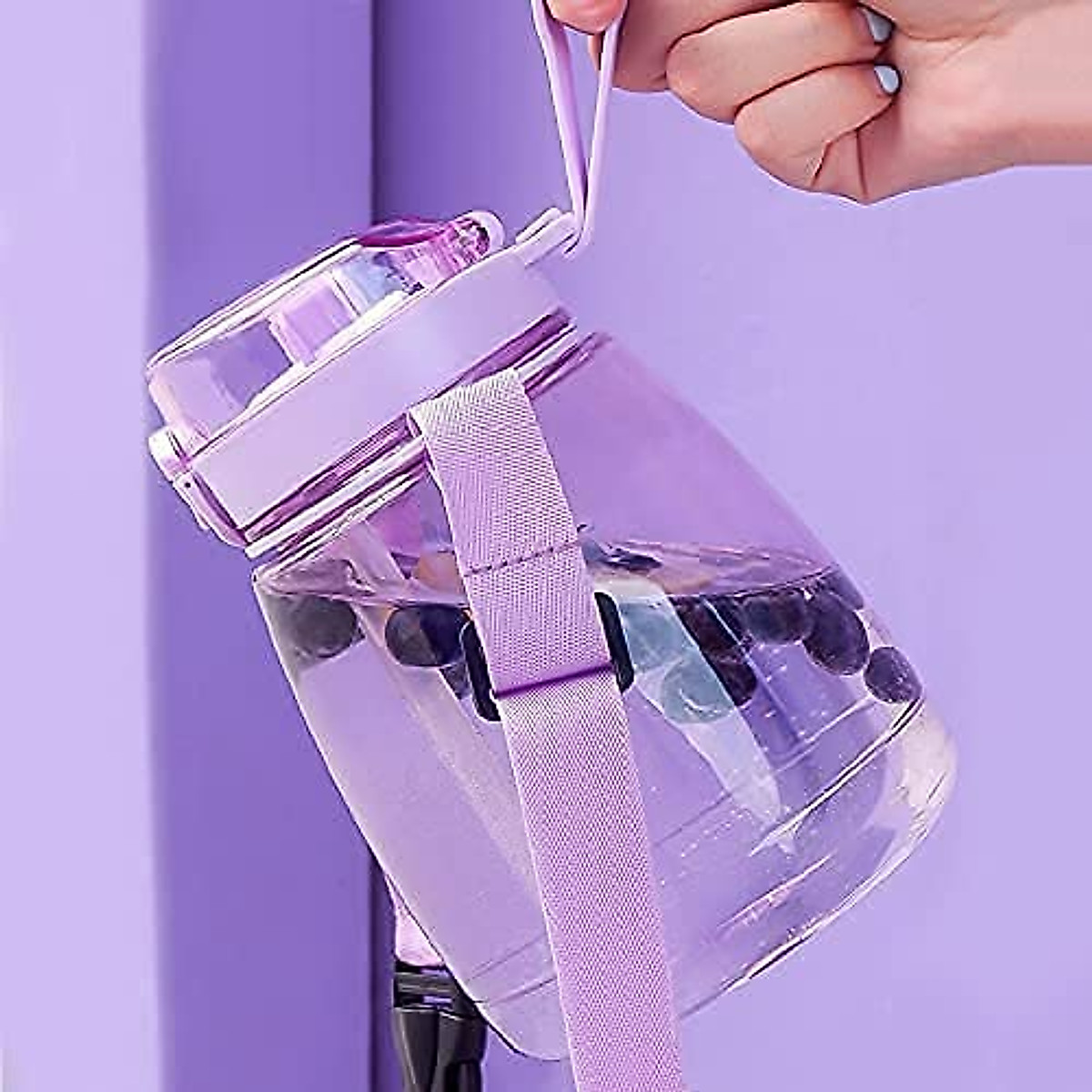 MOIOIBE Kawaii Water Bottle with Straw 45oz Water Bottles with Two Ways to Dinking Modern Water Jug for Women/Teen Girl/School Purple Cute Water Bottles With Strap