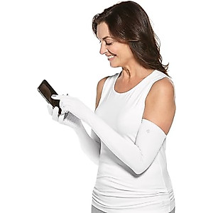 Coolibar UPF 50+ Men's Women's Culebra UV Long Sun Gloves - Sun Protective (Medium- White)