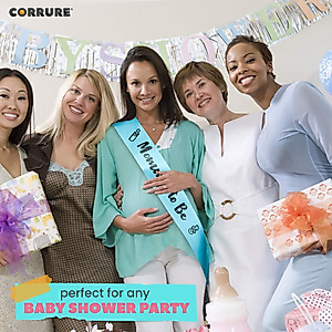 CORRURE Baby Shower Sash for Boy - 'Mommy to Be' Sash With Beautiful Blue Ribbon and Black Foil Text - Ideal Gender Reveal, Baby Shower, Welcome Baby, Mom to Be or Baby Sprinkle Gift