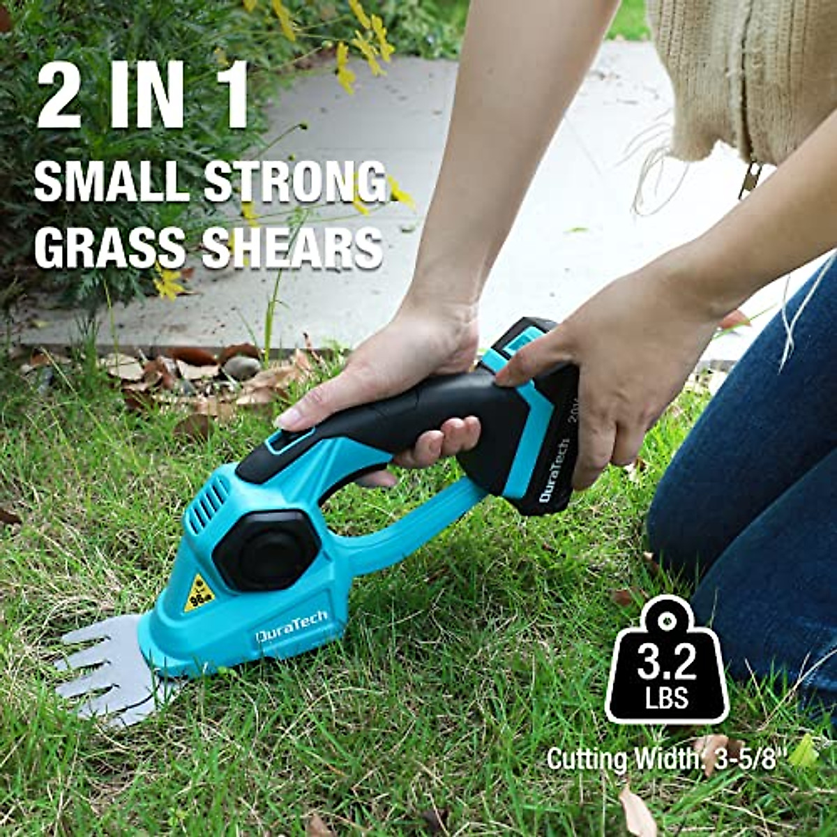 DURATECH 20V Cordless Hedge Trimmer Grass Shears Combo, 2-in-1 Handheld Shrubbery Hedge Trimmer Electric Rechargeable Grass Cutter for Garden - 2.0 Ah Lithium-Ion Battery and Quick Charger Included