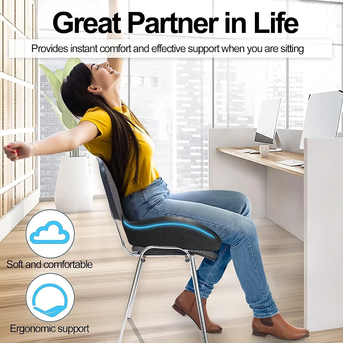 [Upgraded] Ergonomic Tailbone Pain Relief Seat Cushion for Sciatica, Coccyx, Low Back, Hip & Pressure Relief Pillow. Memory Foam Office Chair Cushions Comfortable for Gaming Desk Chair Car Seat