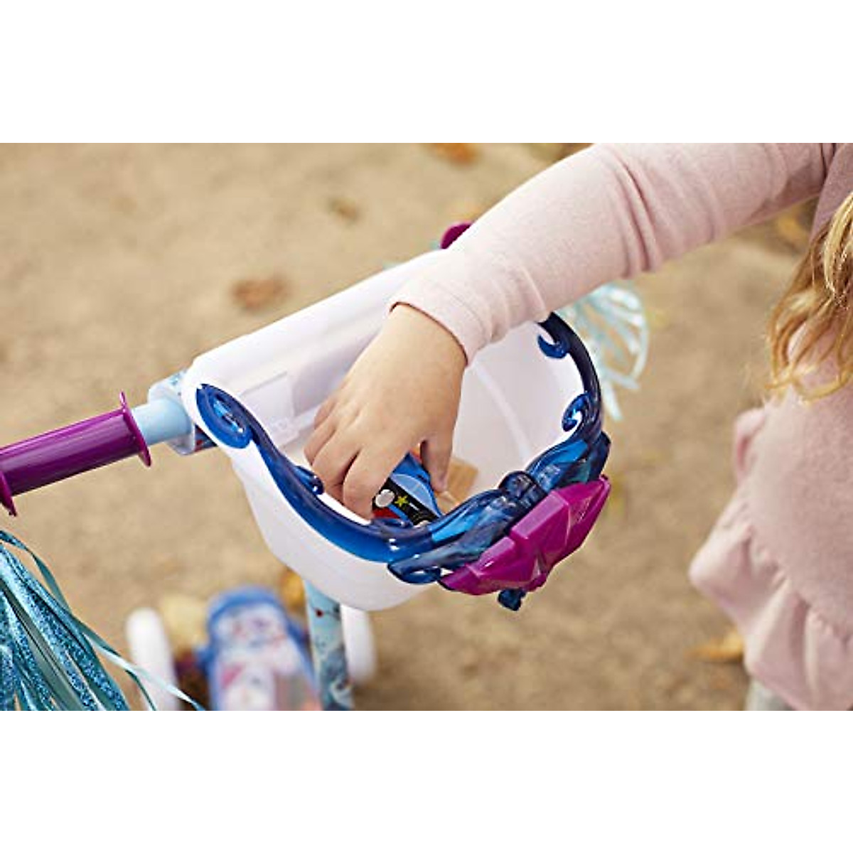 Huffy 78919 Frozen 2 Girl Scooter for Kids, Elsa & Anna Graphics, Handlebar Bin, Preschool Three Wheels & Streamers, Blue/White