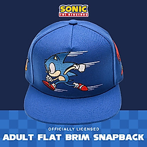 Sonic The Hedgehog Baseball Cap, Adult Adjustable Snapback Baseball Hat with Flat Brim, Allover Royal, One Size