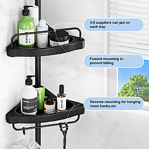 Roleader Corner Shower Tension Pole: Rust Proof 4Tier Shampoo Storage Organizer for Inside Shower-Telescoping Rod Rack Bathroom and Bathtub-Restroom Floor Standing Bath Holder Black