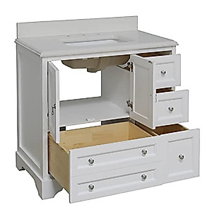 Madison 36-inch Bathroom Vanity (Quartz/White): Includes White Cabinet with Stunning Quartz Countertop and White Ceramic Sink