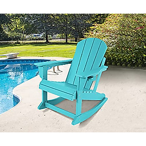 ABCPATIO Adirondack Rocking Chairs Weather Resistant Outdoor Patio Chair with Cup Holder, Seat Width 21.6" Turquoise