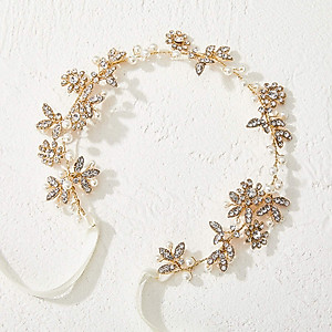 SWEETV Flower Girl Headpiece for Wedding Hair Accessories Little Girls Toddler Kids Handmade Flower Headband Princess Crystal Hair Bands for Birthday Party Photography