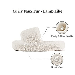 posee Fuzzy Memory Foam Slippers for Women, Fluffy Open Toe Slippers Curly Fur Cozy Flat Spa Slide Slippers Comfy Soft Non-Slip House Shoes Indoor and Outdoor, Warm Gift