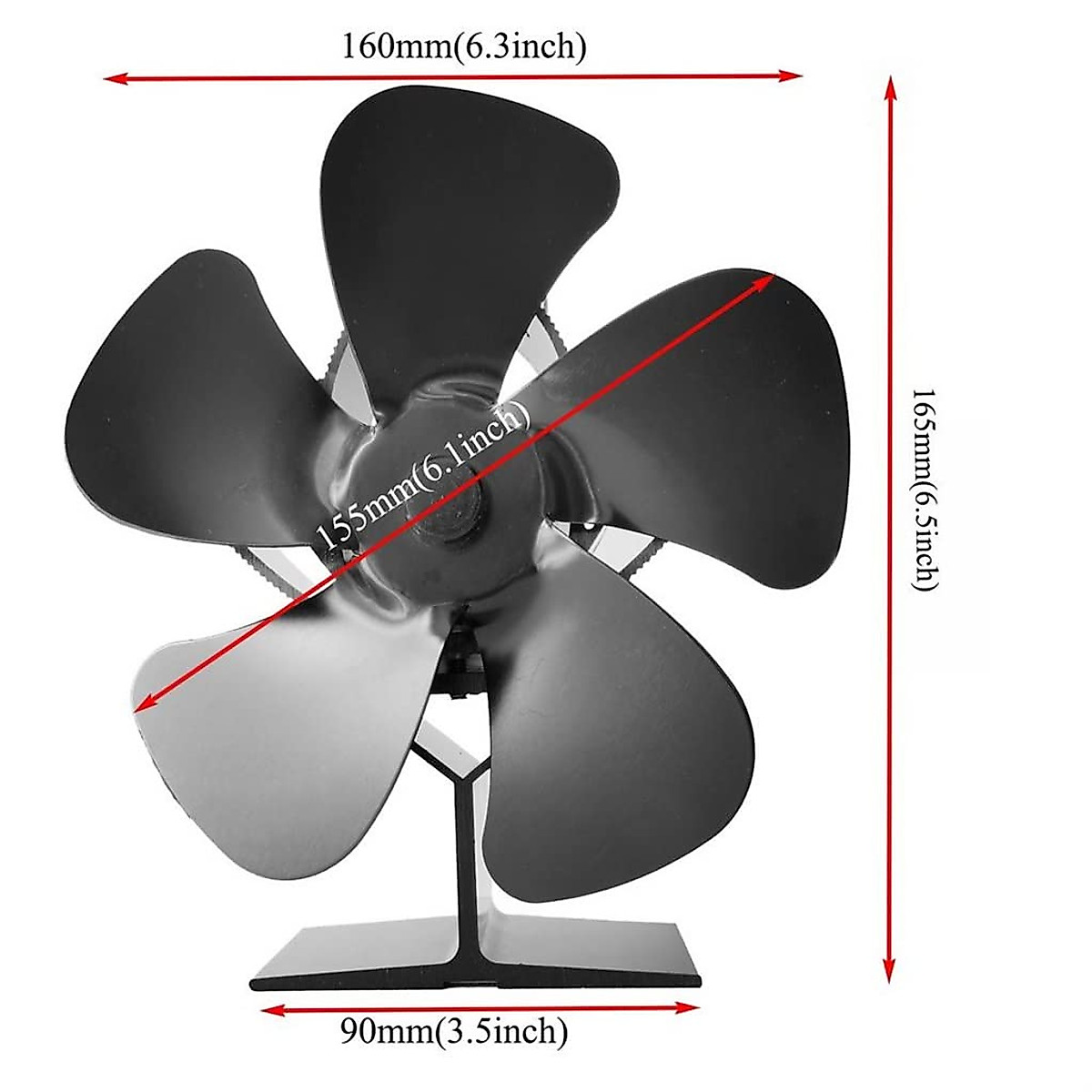 UXZDX CUJUX Black Fireplace Fan 5 Blade Heat Powered Stove Fan Log Wood Burner Quiet Fan Home Efficient (Color : Black, Size : 16085165mm)