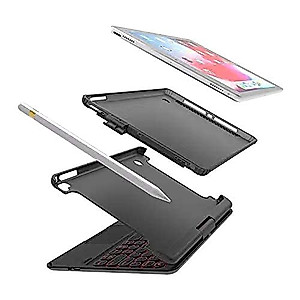 INI iPad Keyboard Case for 10.2 2021 9th 2020 8th 2019 7th, iPad Air 10.5 2019, iPad Pro 10.5 2017 - Backlit - 360 Rotatable - Wireless - iPad 9th Generation Clickable Touchpad - iPad Air 3 - Black