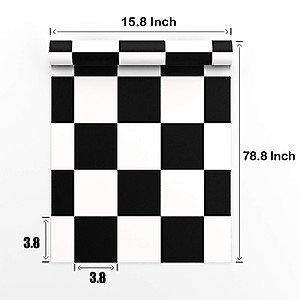 Livelynine 15.8X394 Inch Checkered Black and White Contact Paper for Floors Waterproof RV Flooring Peel and Stick Vinyl Linoleum Flooring Roll Adhesive Wallpaper To Cover Bathroom Tile Kitchen Sticker
