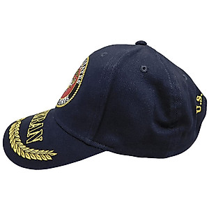 United States Marine Corps Emblem Veteran Wreath Navy Blue Adjustable Embroidered Cotton Hat Cap - Officially Licensed