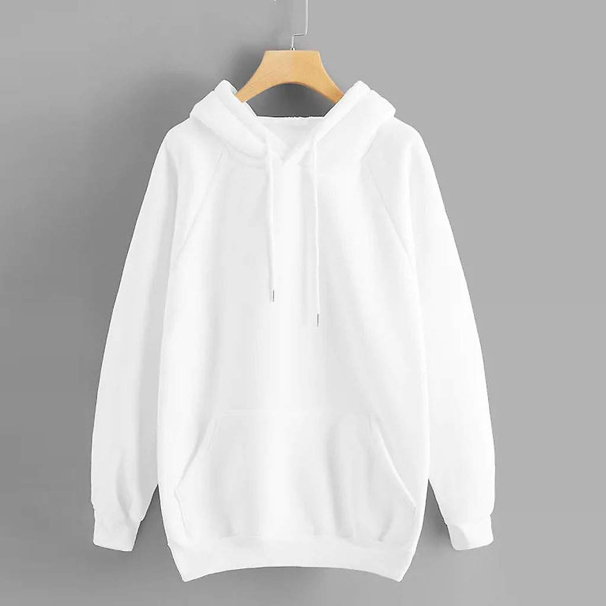 Women's Long Sleeve Casual Solid Hooded Pocket Pullover Sweatshirt Active Pullover Drawstring Hooded Sweatshirt
