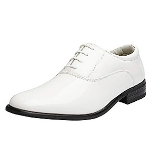 Bruno Marc Men's Faux Patent Leather Tuxedo Dress Shoes Classic Lace-up Formal Oxford White 9.5 M US CEREMONY-05