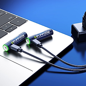 Deleepow Rechargeable AAA Batteries USB Port 1200mWh AAA Lithium Rechargeable Batteries 1500 Cycle with USB Cable 4-Pack