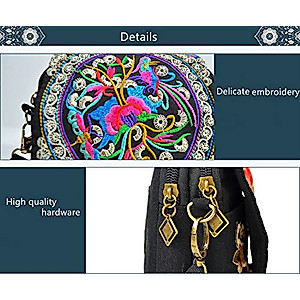 BigBigMe Women Ethnic Embroidered Handmade Mini Canvas Crossbody Shoulder Boho Travel Handbag Cell Phone Purse Wallet, Multicolor, 5.9 * 1.9 * 7.0 inch