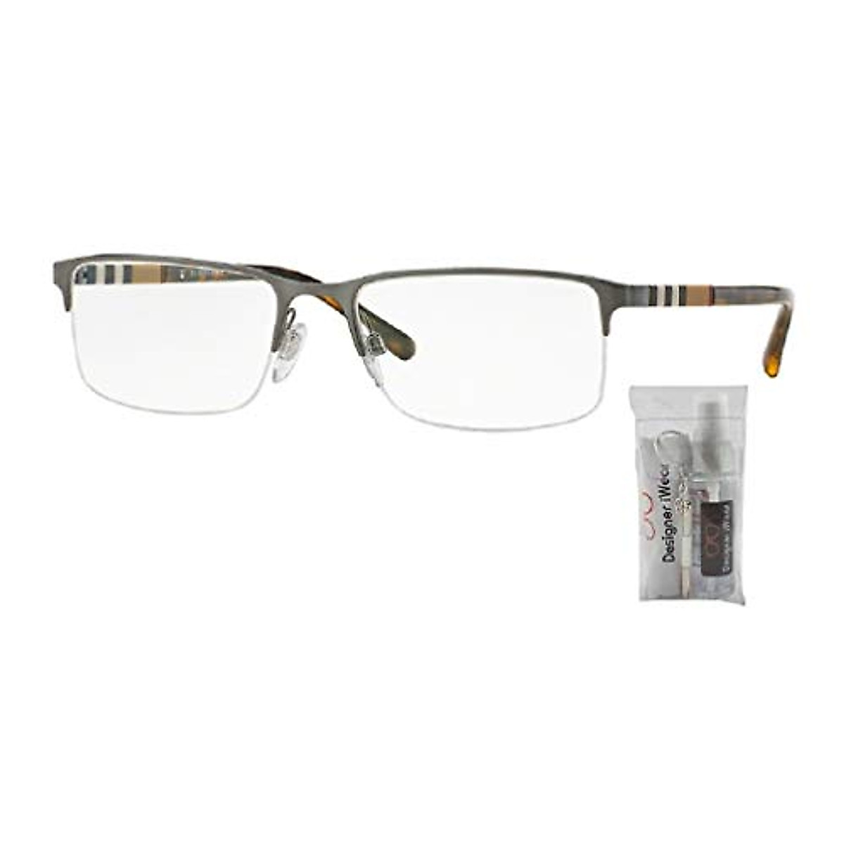 BURBERRY BE1282 1008 55M Brushed Gunmetal Rectangle Eyeglasses For Men For Women+ BUNDLE with Designer iWear Complimentary Care Kit