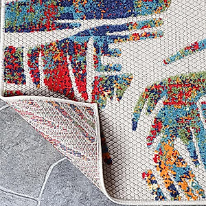 SUPERIOR Indoor/Outdoor Area Rug for Patio, Beach House, Garden, Terrace, Veranda, Kitchen, Laundry/Living Room, Entryway, Playroom, Home, Office, Bohemian Botanical Leaves Modern, 5'2"x7'2", Cream