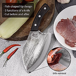 TAN TIE JIANG manual forged Chopper Knife - 7 inch Meat Cleaver Chopping Knife - Quan Tang knife - high carbon steel - Kill fish knife - Black color wooden handle- With leather knife cover