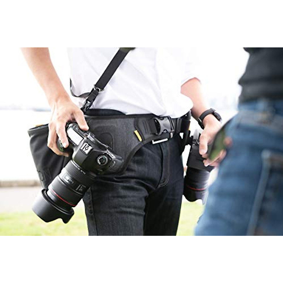 Cotton Carrier Slingbelt with Tether for One Camera. Camera Harness for Hiking and Traveling for Hands-Free Carrying